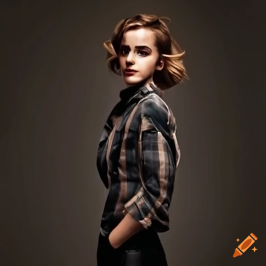 Stylish young woman in oversized hood crouching near rock on Craiyon