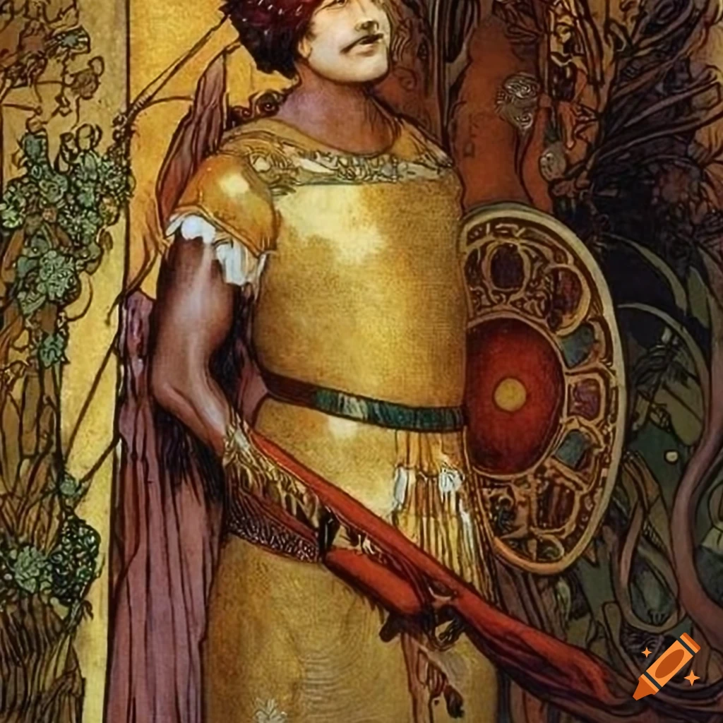 Portrait of a Gallic soldier with a golden cape on Craiyon