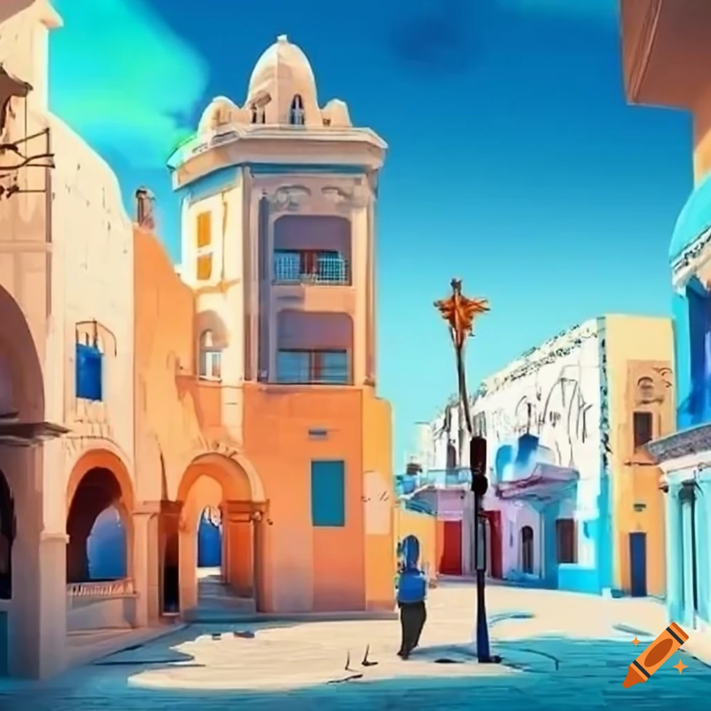 Animated town inspired by tunis on Craiyon
