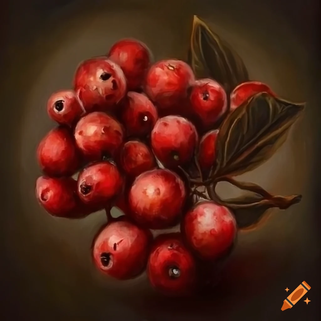 Oil painting style of red berries cluster