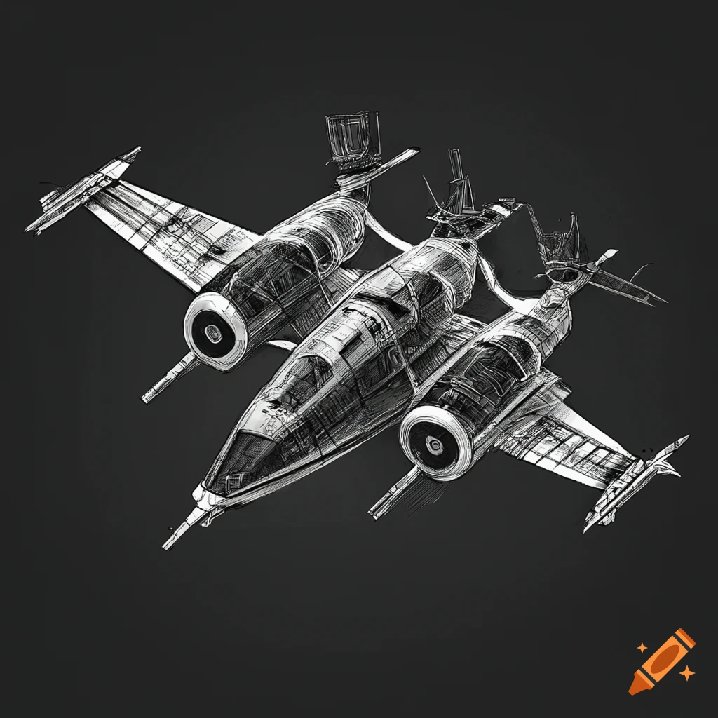 Detailed black and white blueprint of a vtol aircraft on Craiyon