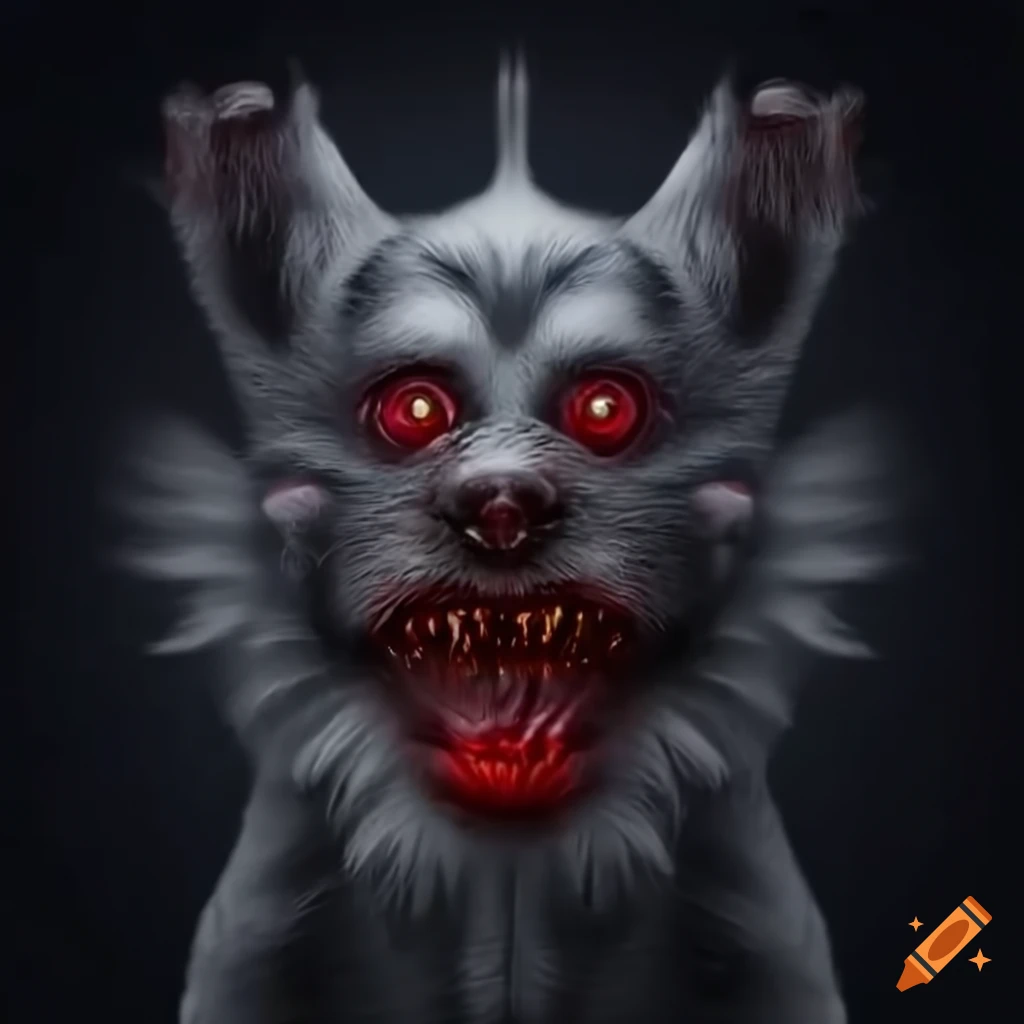 Demonic fluffy puppy with red eyes