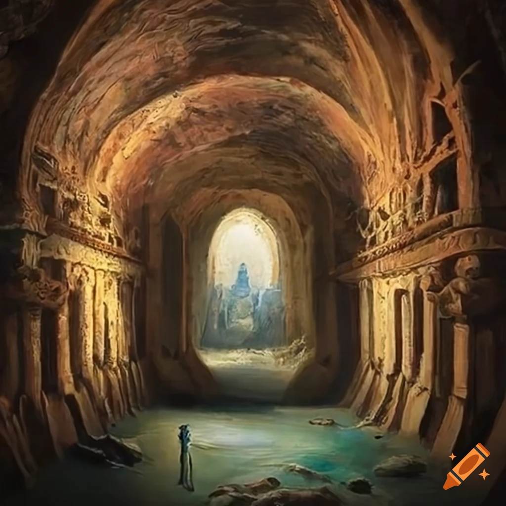 Painting of an ancient subterranean tooth vault on Craiyon