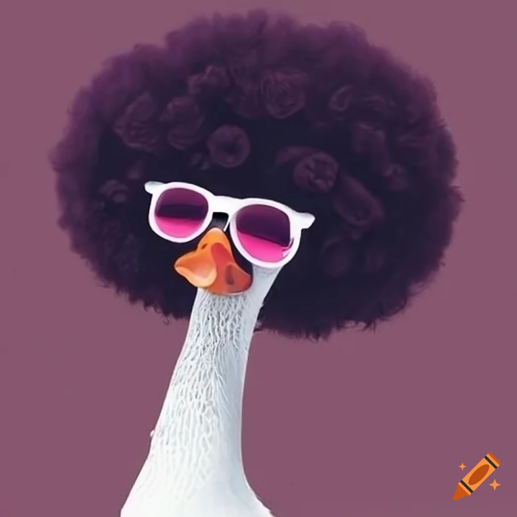 Stylish goose with sunglasses and afro hairstyle on Craiyon