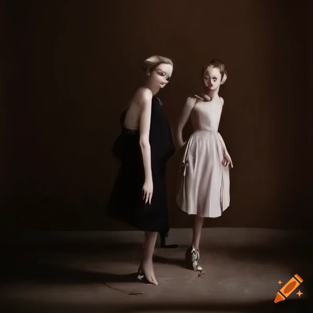 Painting of two shy young ladies with soft colors on Craiyon