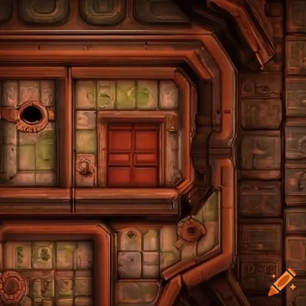 Interior of a machine with gears and piston in a dnd map style on Craiyon