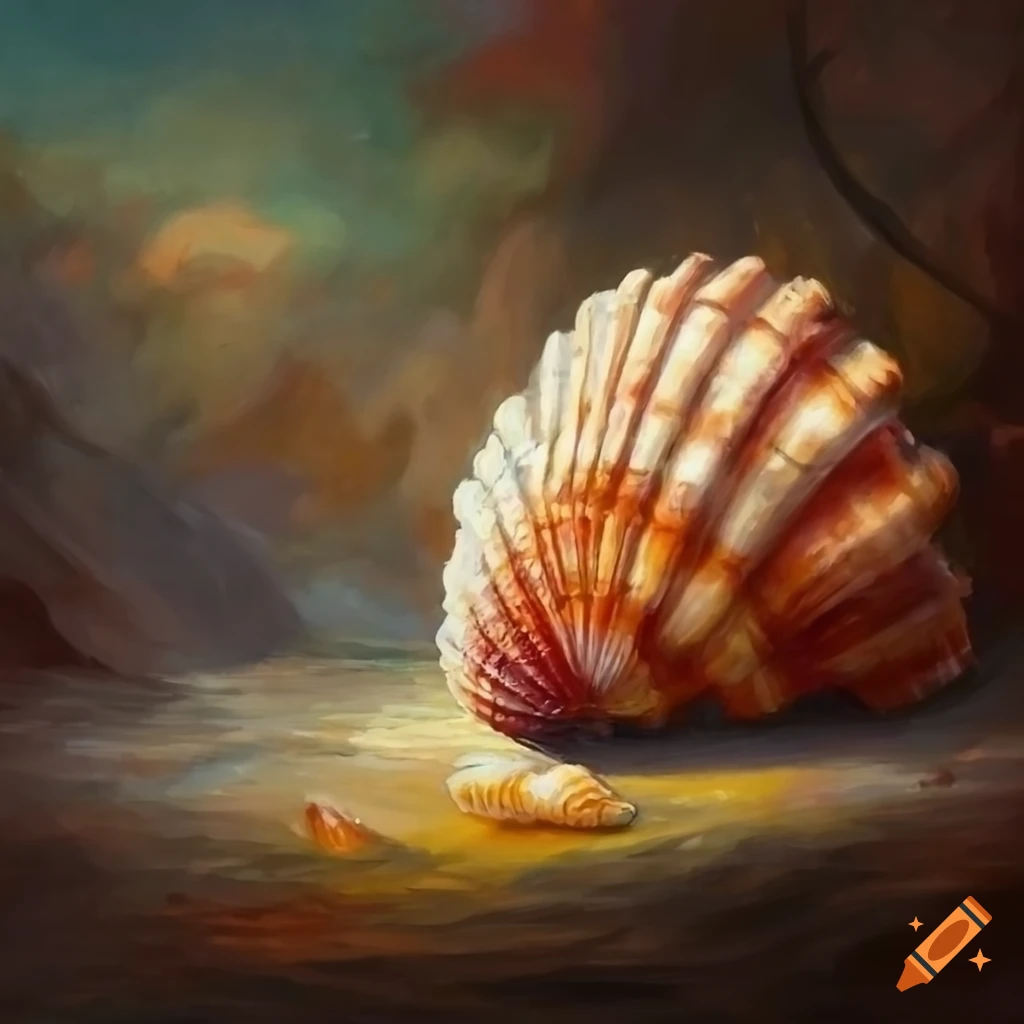 Oil painting of magical seashells on Craiyon