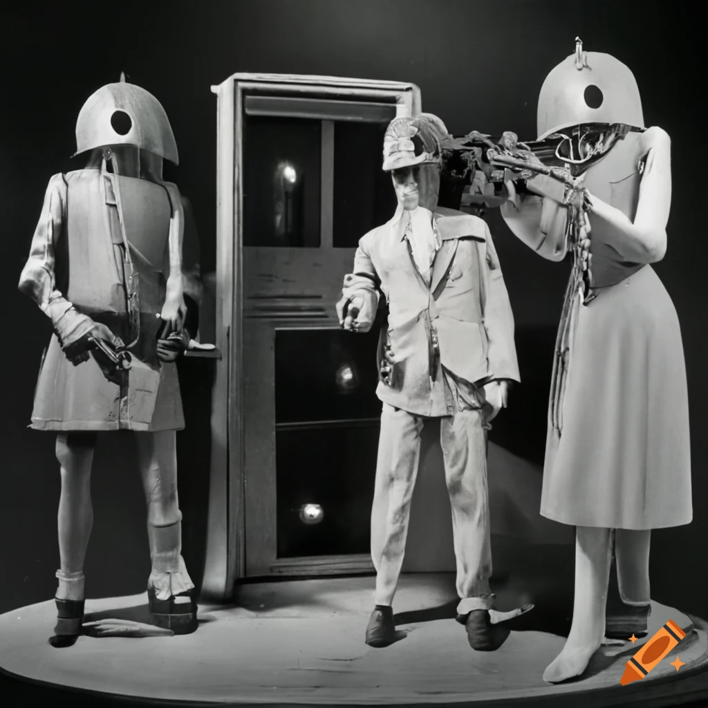 Retro Doctor Who TV studio set with dummies coming to life on Craiyon