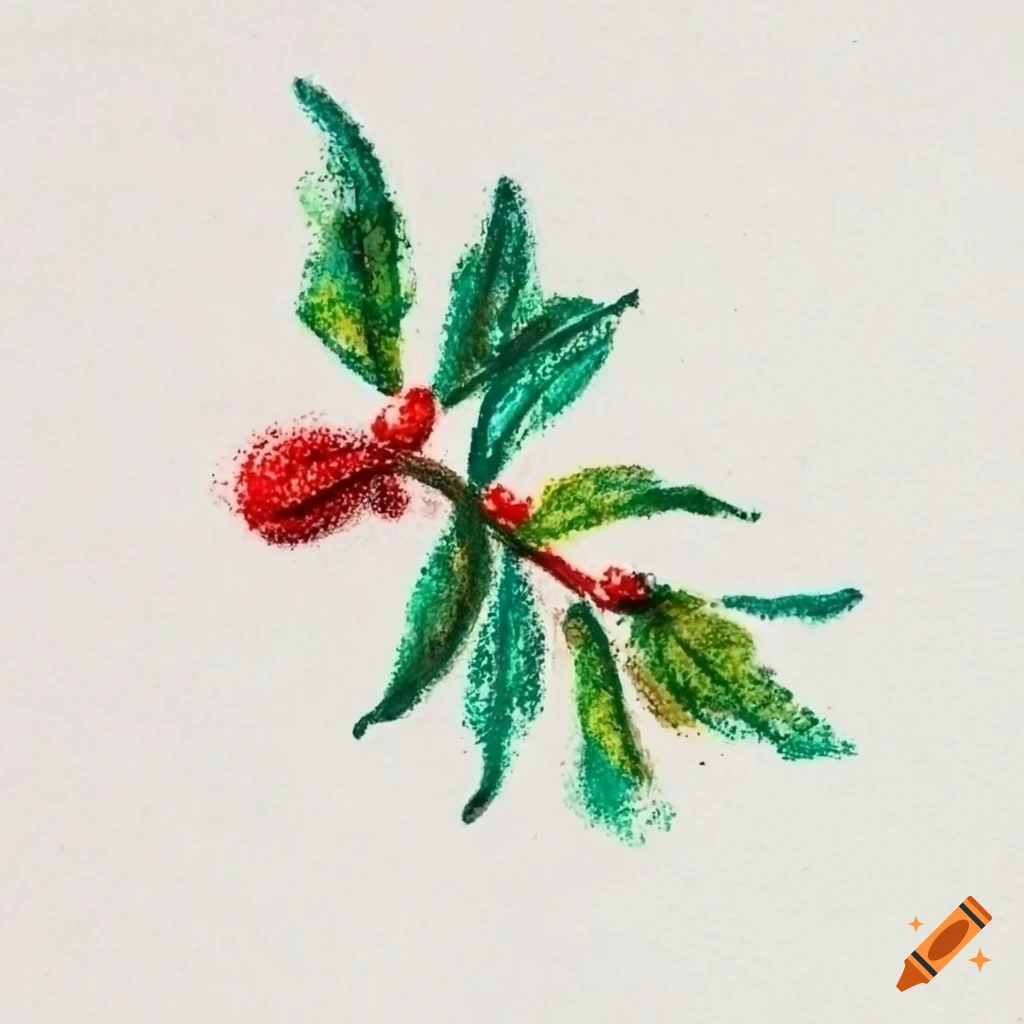 Mistletoe branch drawn in crayon on textured paper on Craiyon