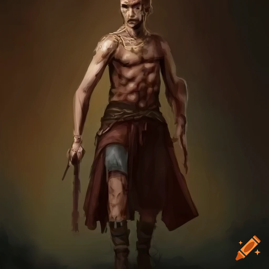 Concept art of a fierce-looking medieval character on Craiyon