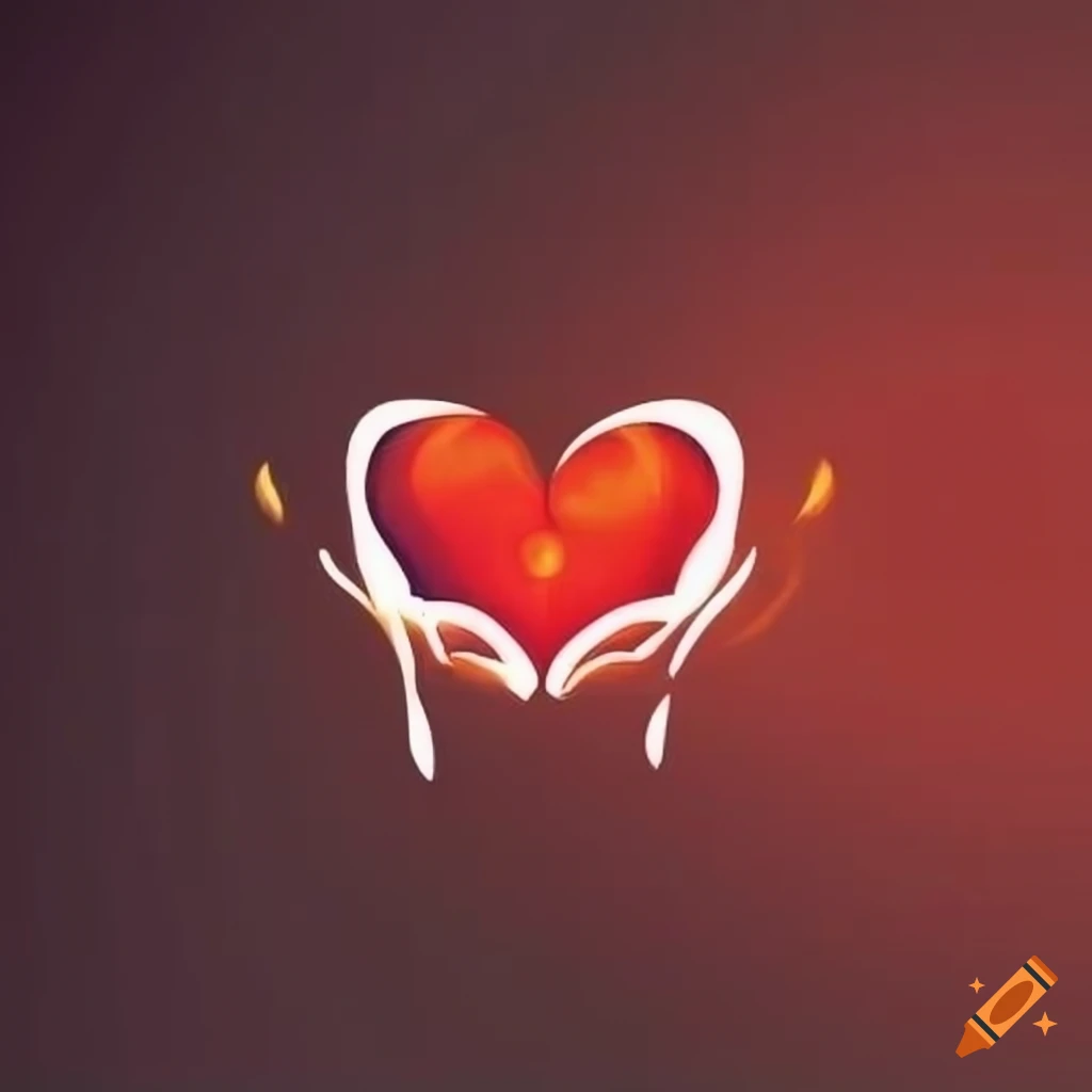 Simple logo design of a fiery heart in hands