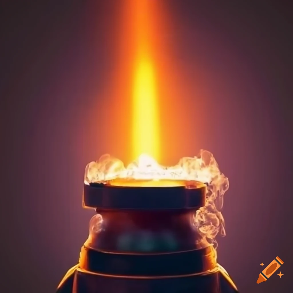 Bright glowing industrial burner on dark background