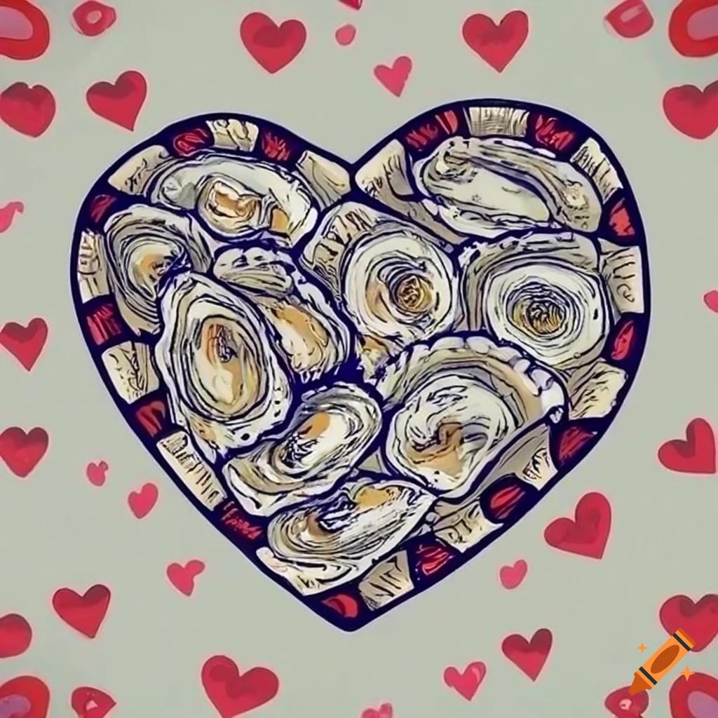 Heart-shaped candy box filled with pierogi on Craiyon