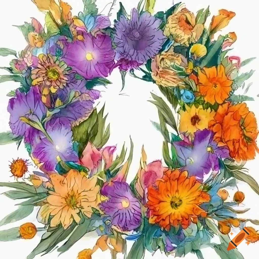 Vibrant flower wreath surrounding the word 'myra' on Craiyon