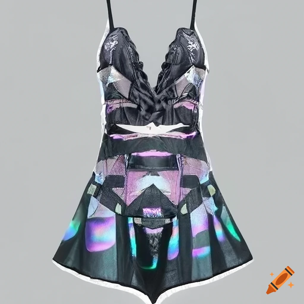 Futuristic witchy minidress inspired by knotted harness on Craiyon