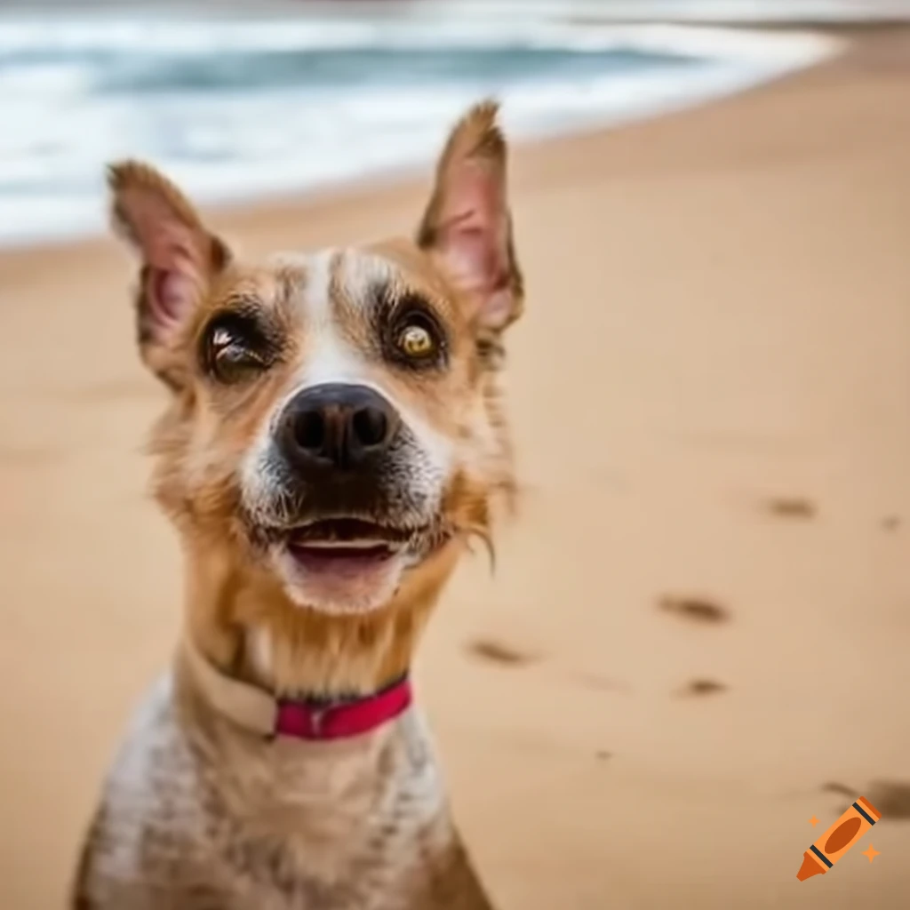 Perro loco en la playa