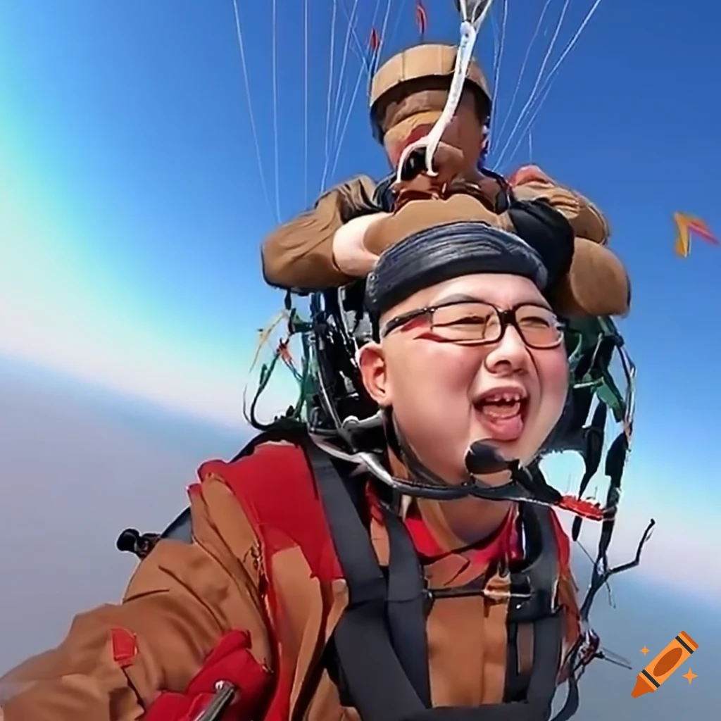 Kim jong-un in a paragliding harness