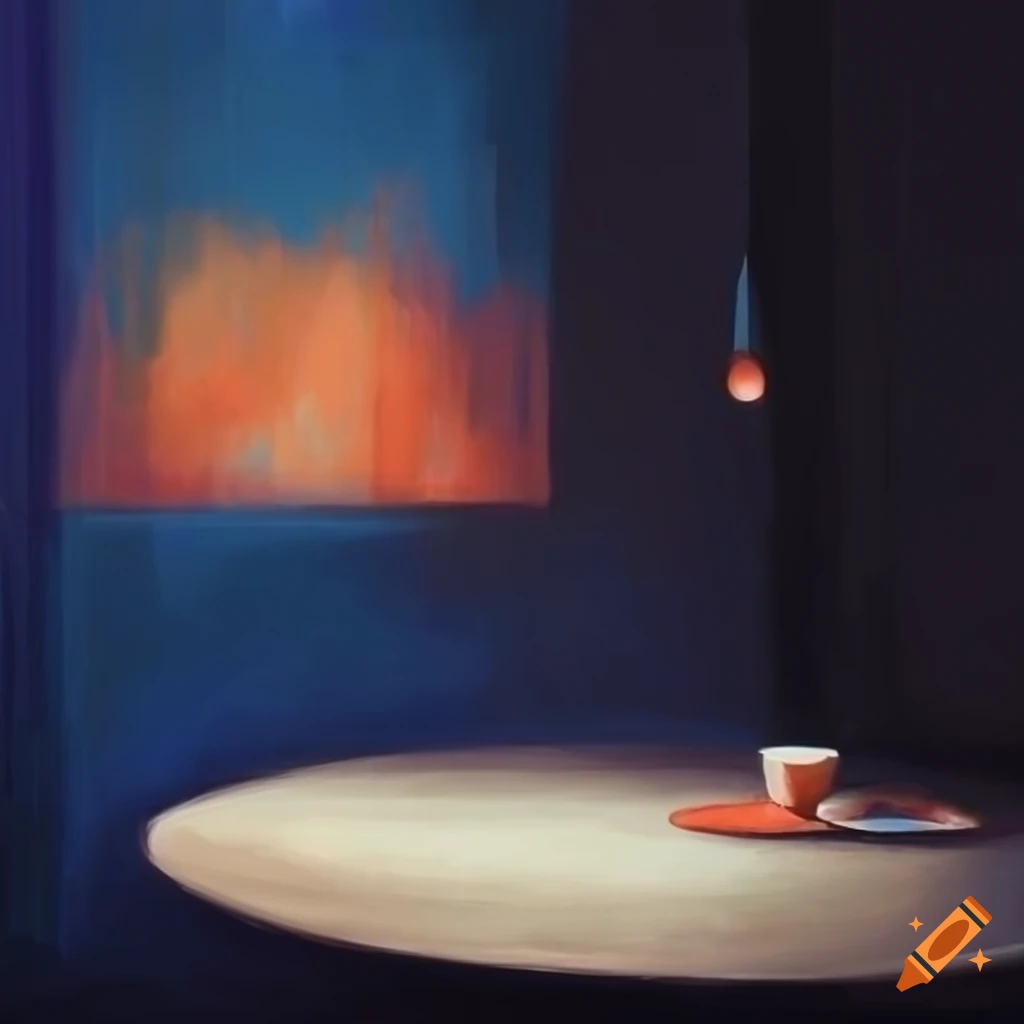 Abstract painting of a dimly lit cafe on Craiyon