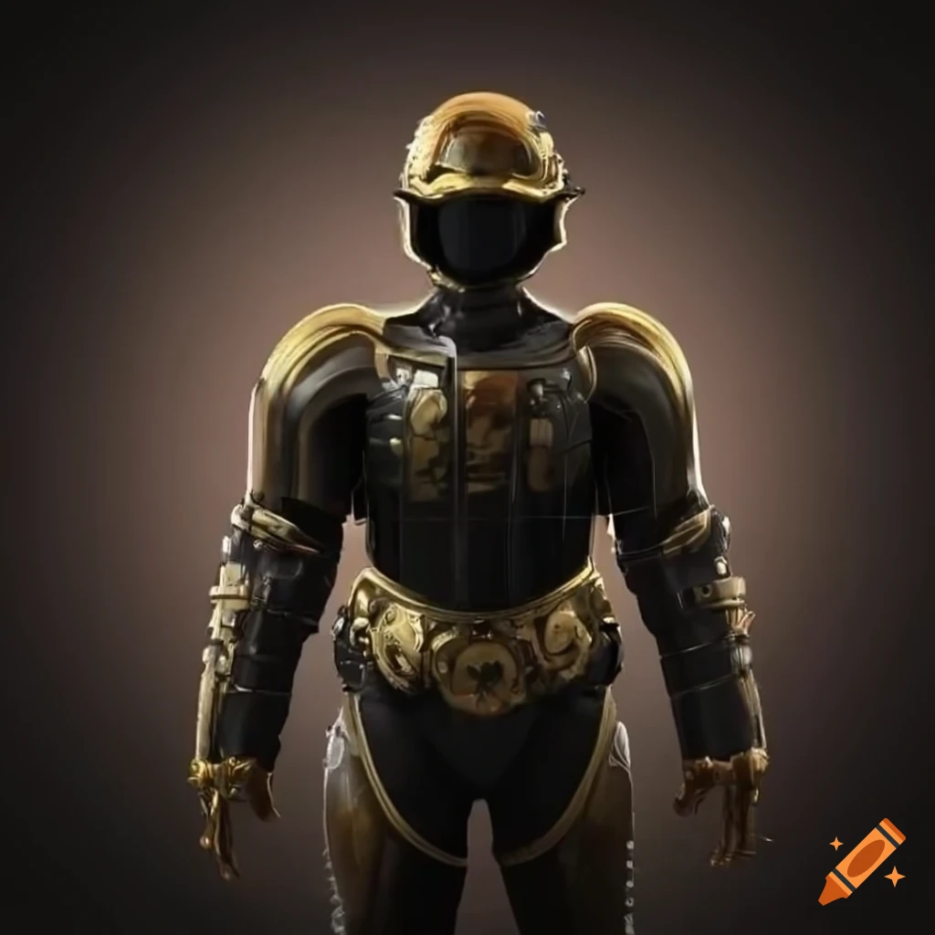 Concept art of a unique battle armor with roccoco design on Craiyon