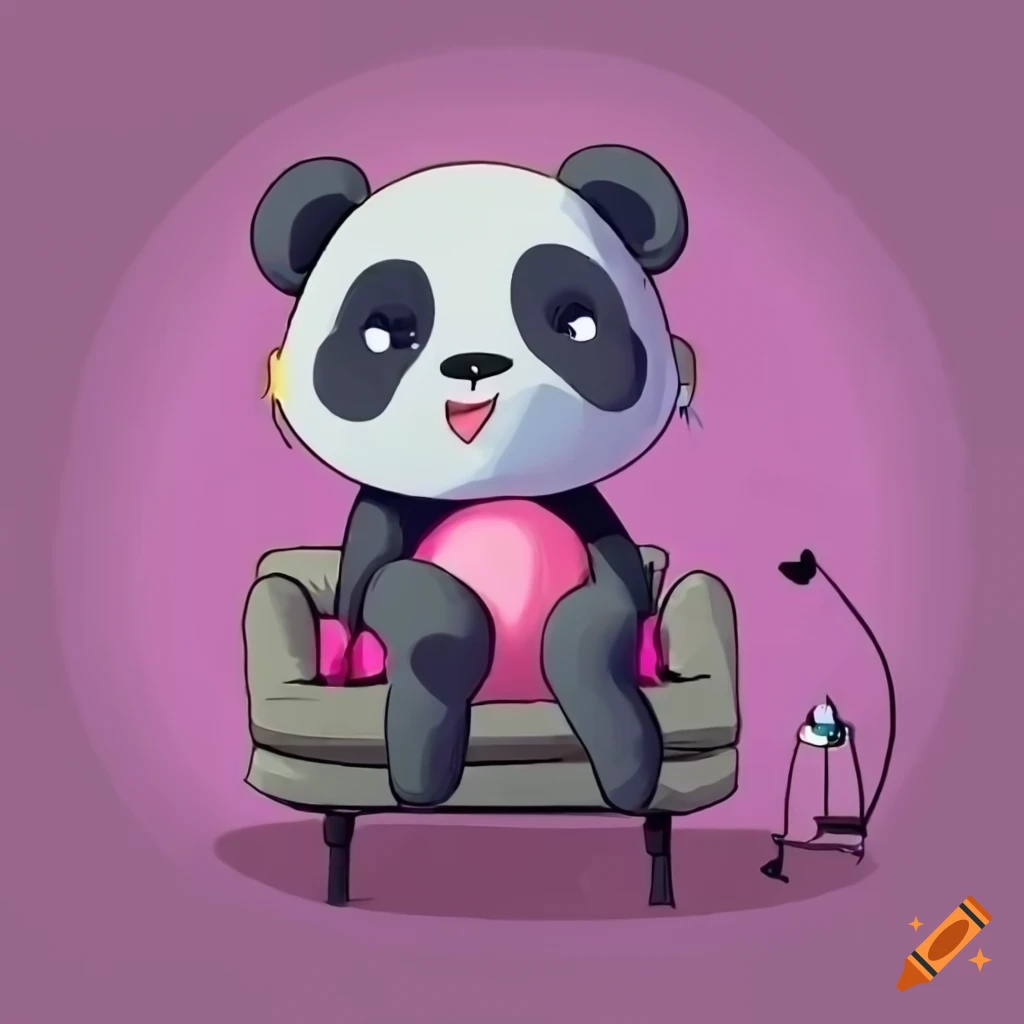 Cute chibi grey panda wearing gaming headphones