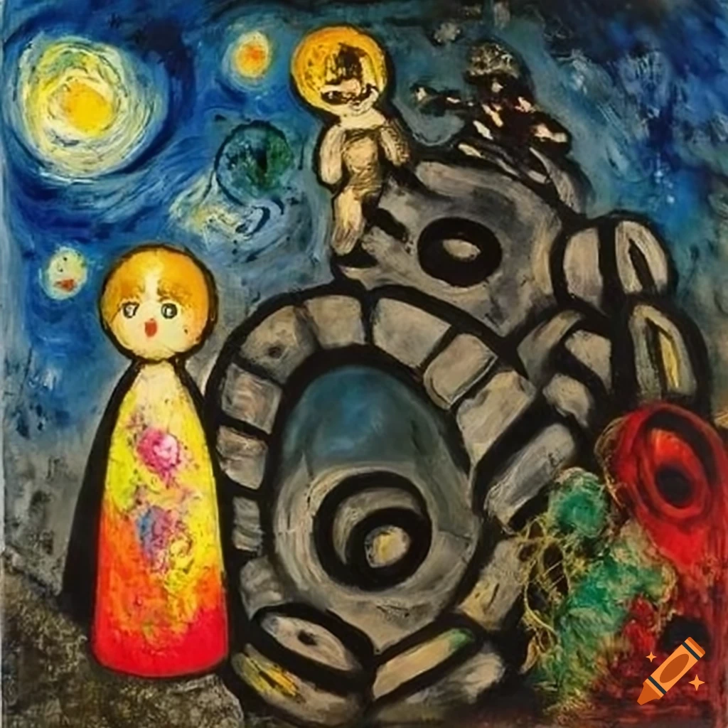 Blue house landscape in the style of mark chagall in paris on Craiyon