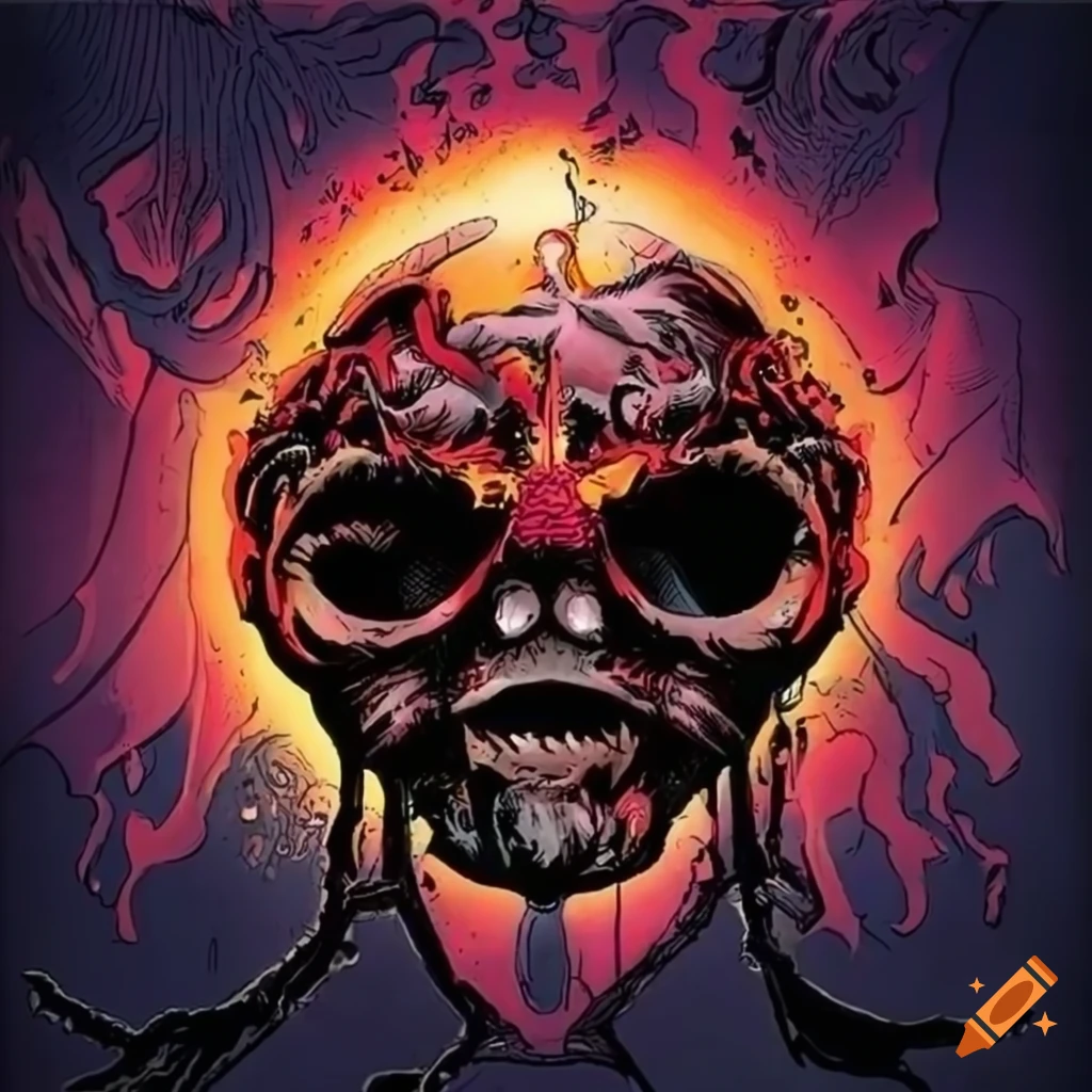 A psychedelic cosmic logo with heavy metal vibes