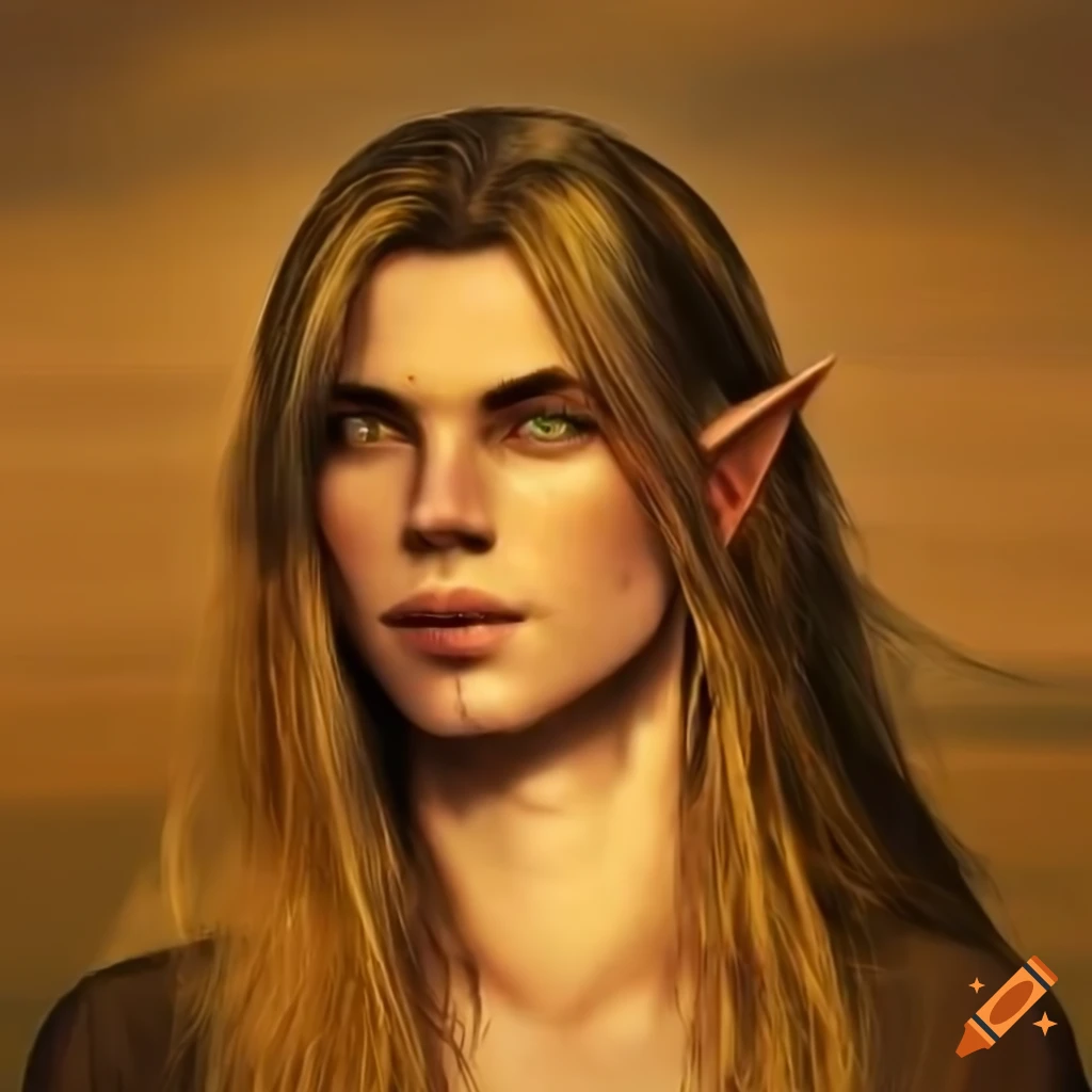 Portrait of a young man with golden skin in a steppe landscape on Craiyon