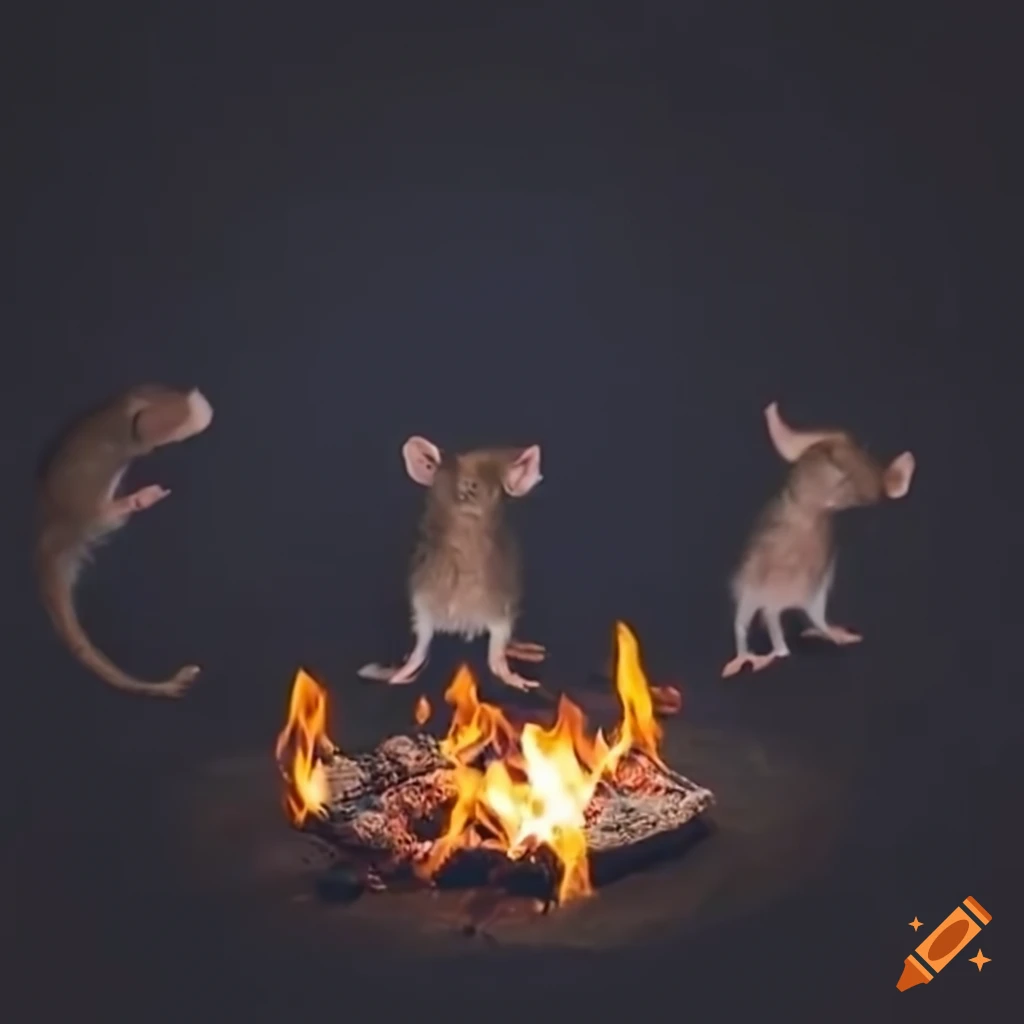 Rats dancing around a campfire on Craiyon