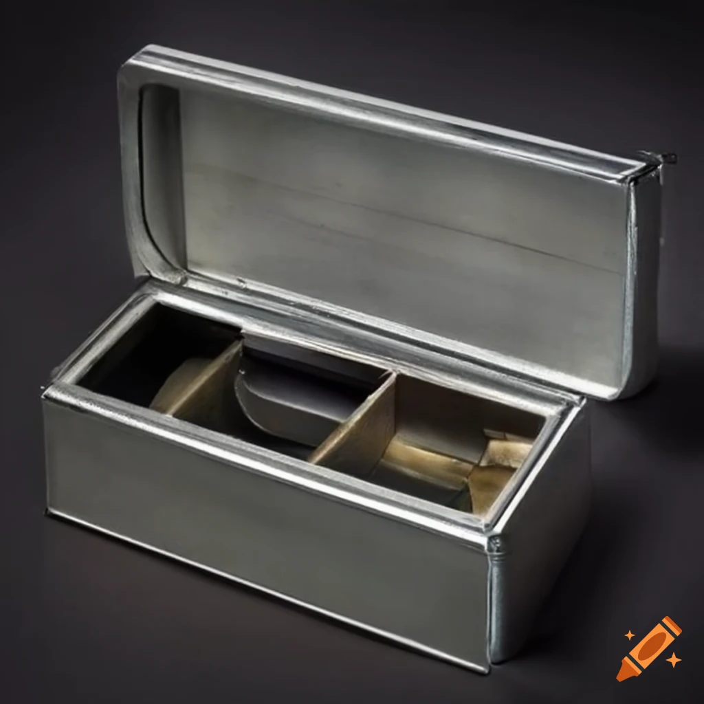 Metal cuboid box with lever