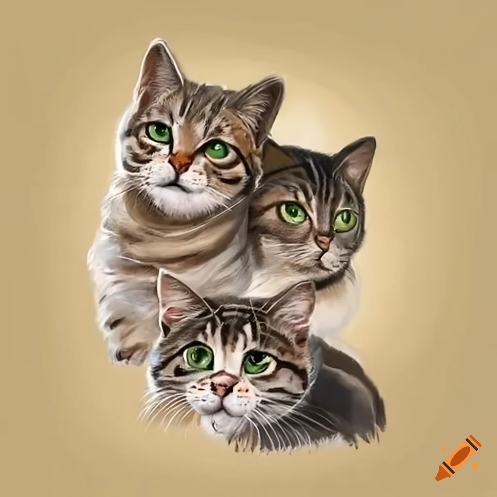 Three adorable tabby cats posing together on Craiyon