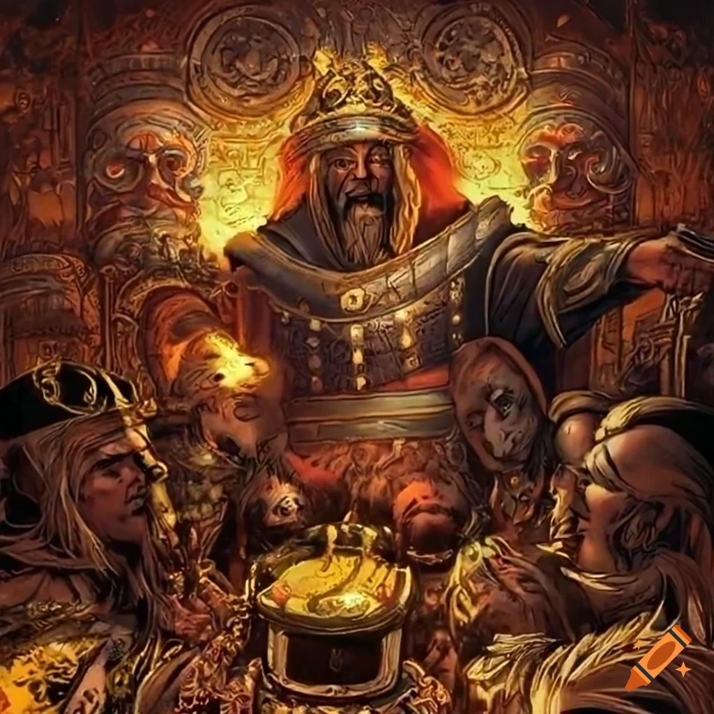 Comic art of Bishop Nicholas punching Arius at Council of Nicaea on Craiyon