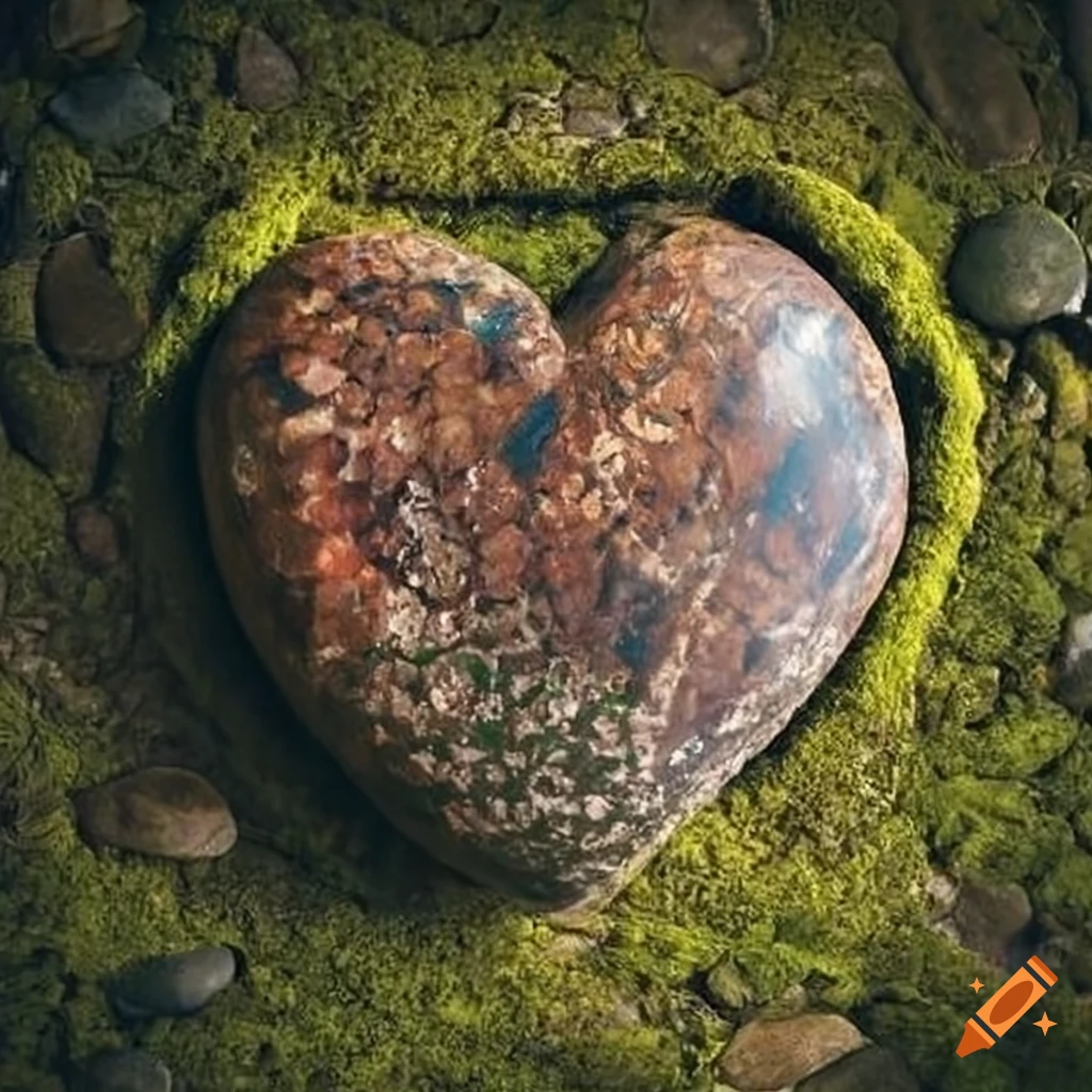 Intricately detailed brick stone heart against a background of rough ...