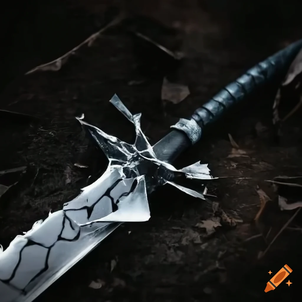 Black and white sword shattered on the ground