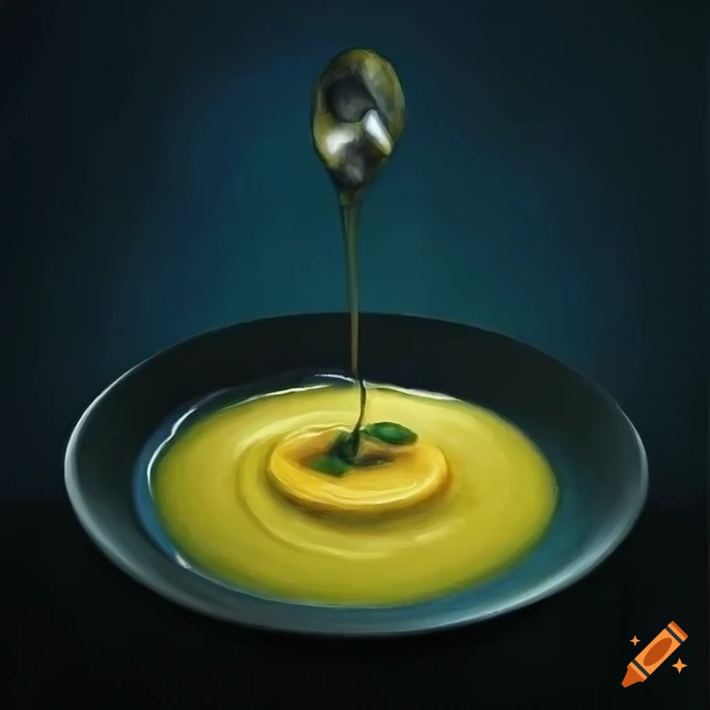 Surrealistic painting of split pea soup on Craiyon