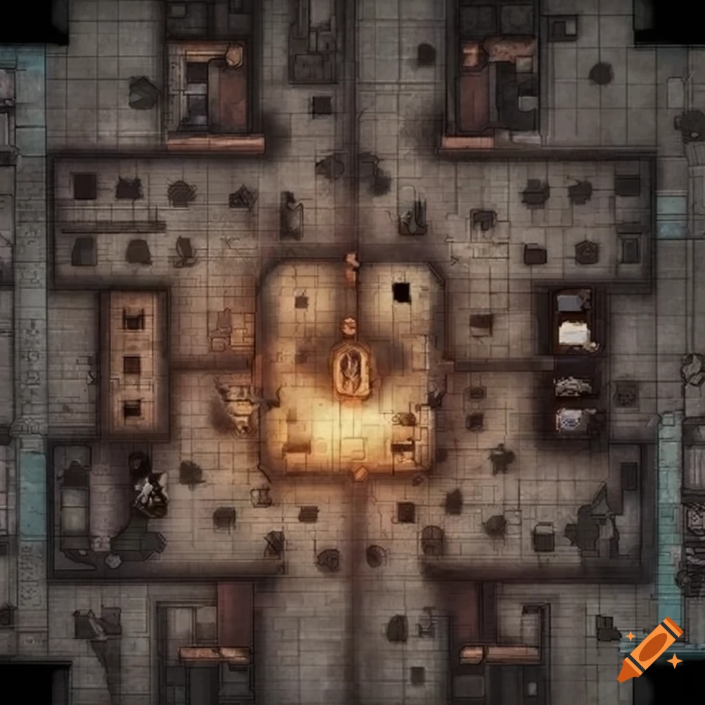 Detailed map of an overcrowded and dilapidated crypt city on Craiyon