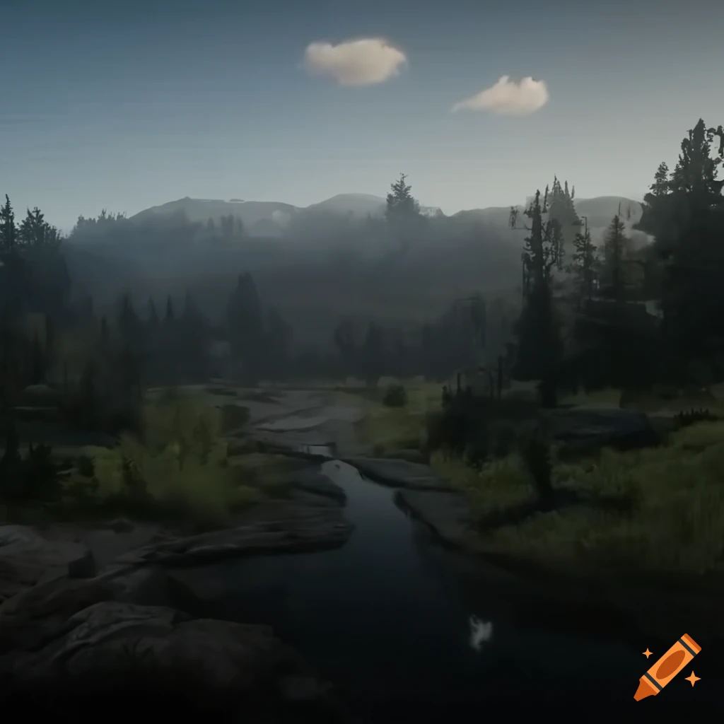 Ultra wide shot of a red dead redemption 2 landscape