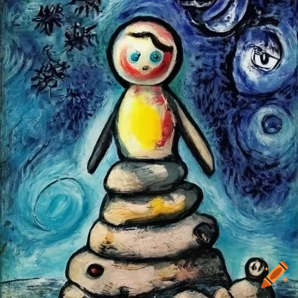 Blue house landscape in the style of mark chagall in paris on Craiyon