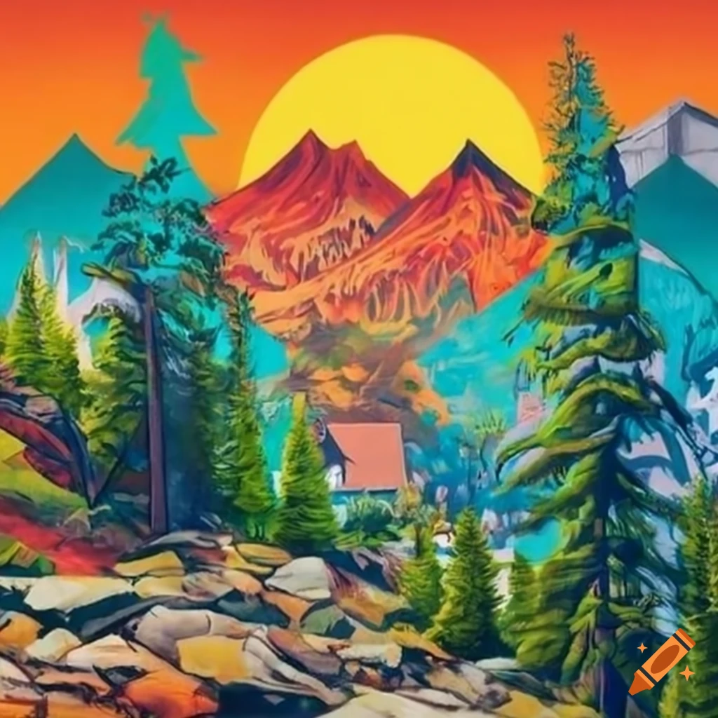 Mural art of pacific glade, a charming town in the pacific northwest