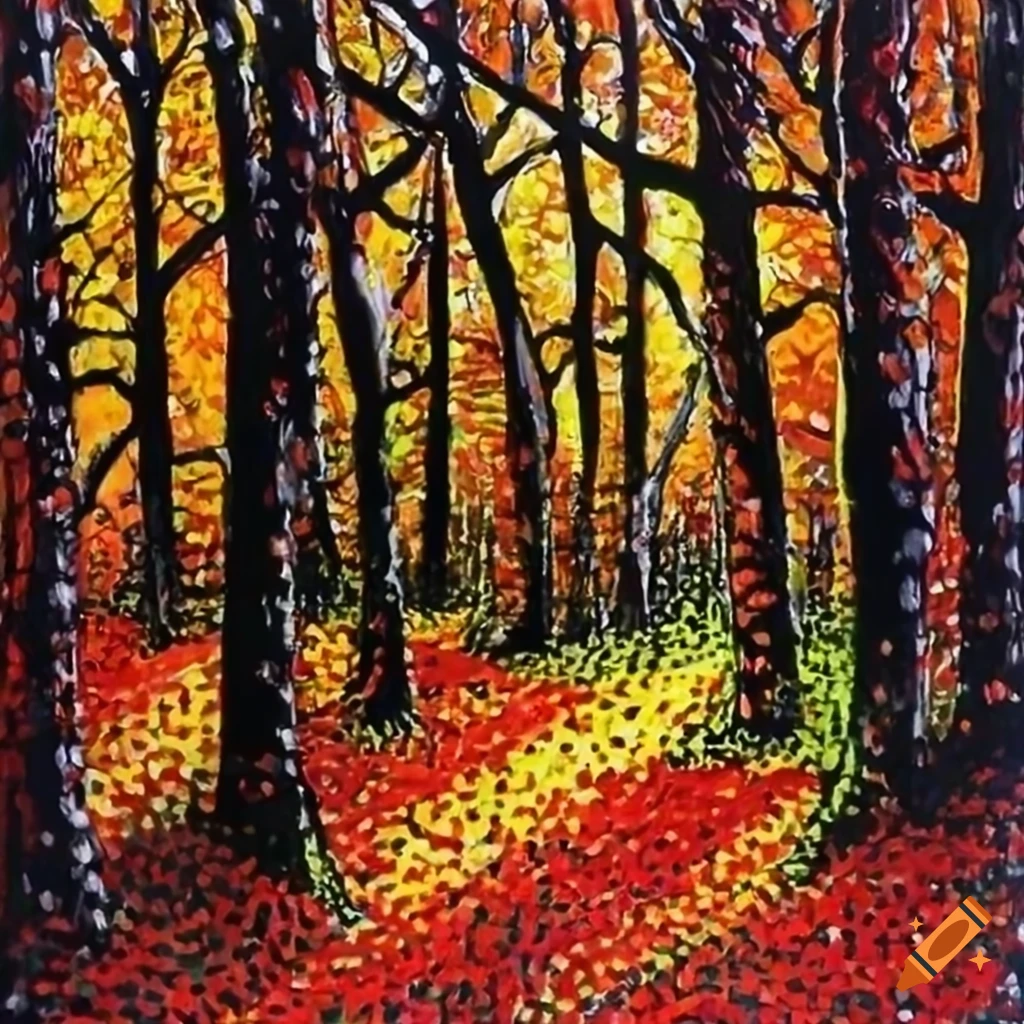 Pointillism artwork of autumn forest on Craiyon