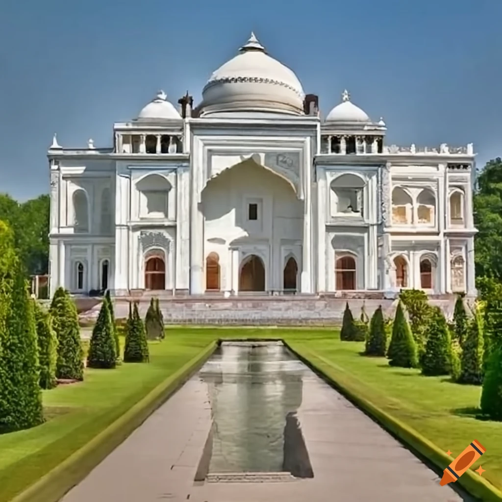 Frontal view of mughal mahal white house whitemarsh lynnewood on Craiyon