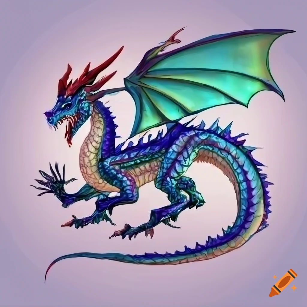 Detailed side view of a dragon with wings and four legs on Craiyon