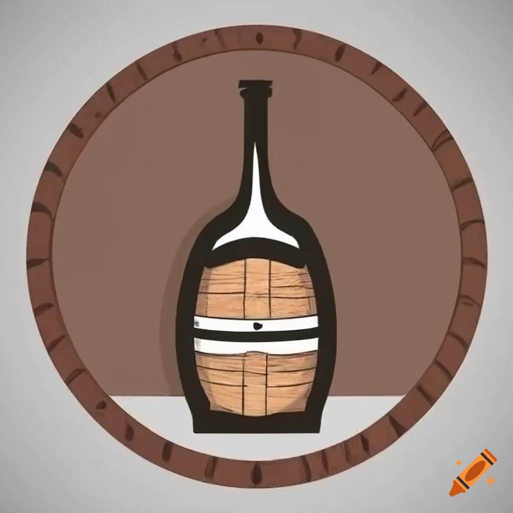 Stylish logo of a distillery with an alambic and wooden barrel