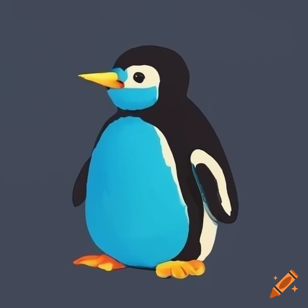 Retro gaming style blue penguin illustration