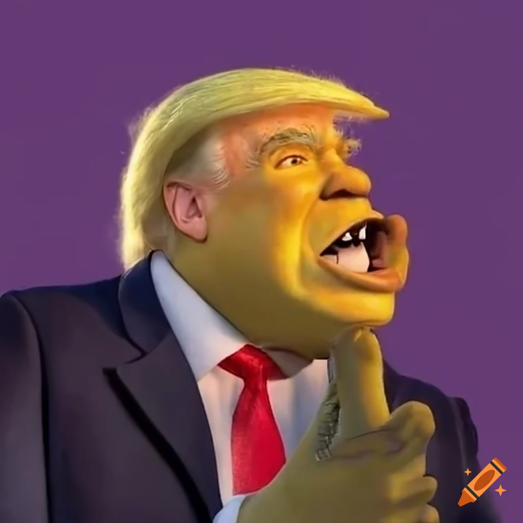 Satirical image combining Shrek and Donald Trump on Craiyon