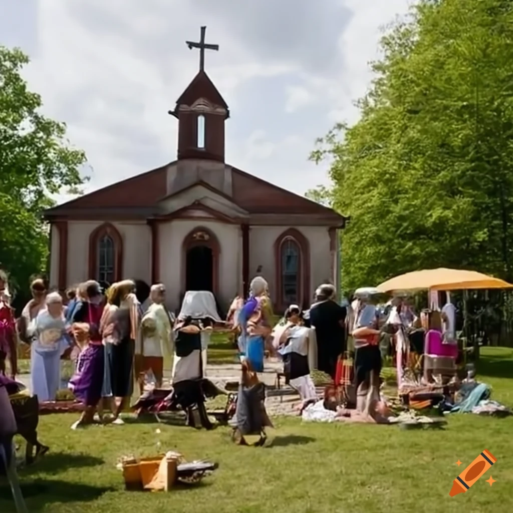 Church gathering with priest and barbecue on Craiyon