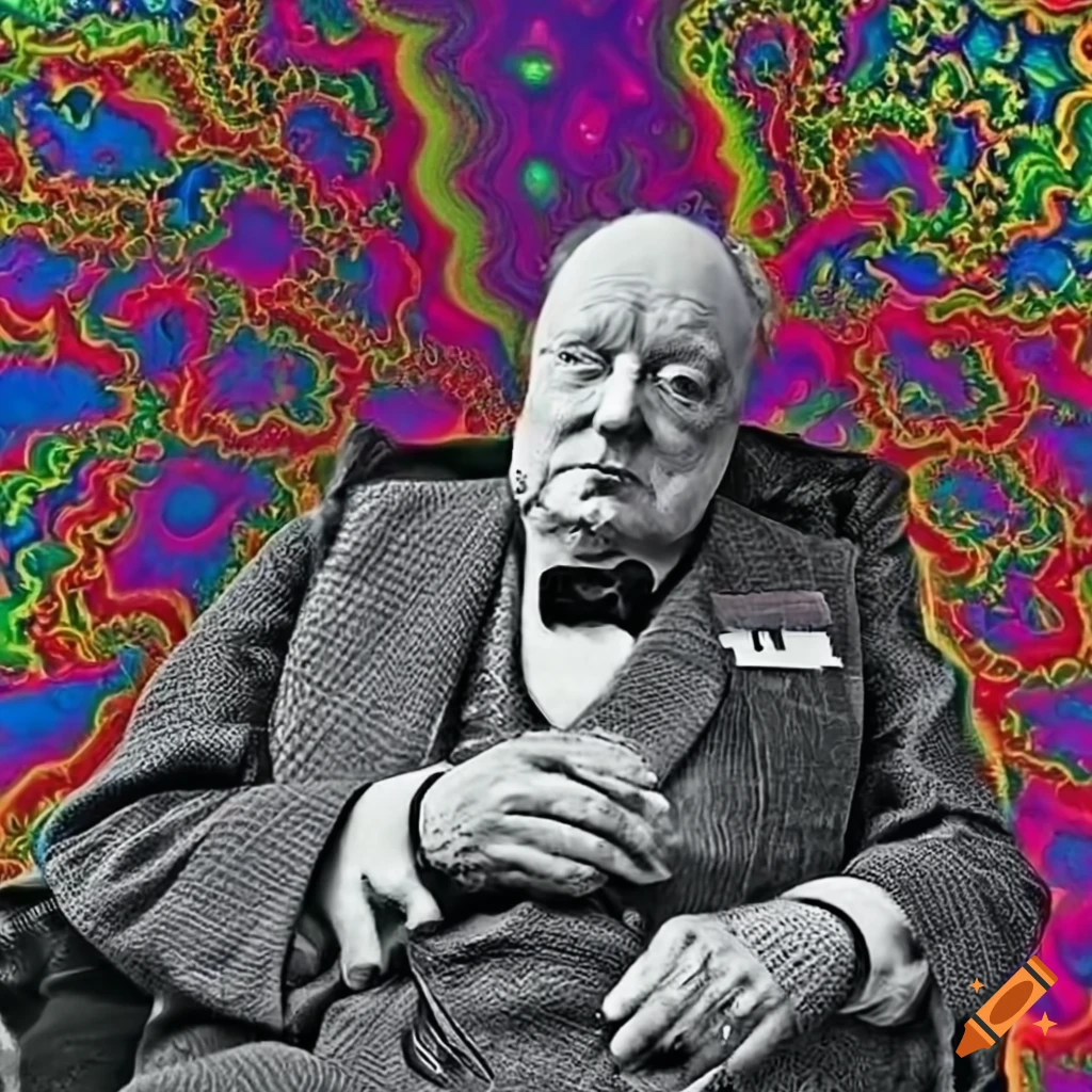 Abstract art of Winston Churchill with vibrant colors on Craiyon
