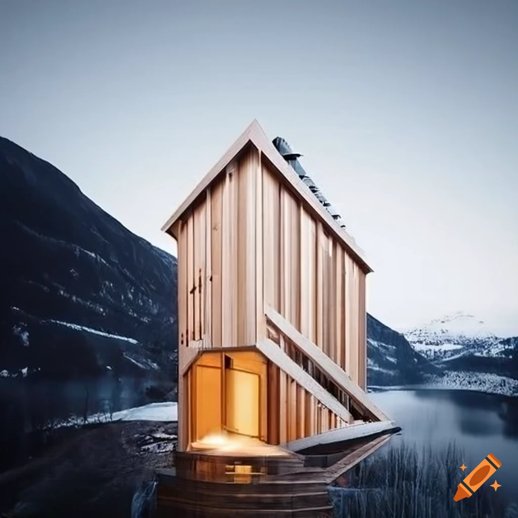 Norwegian minimalist tower cabin architecture on Craiyon