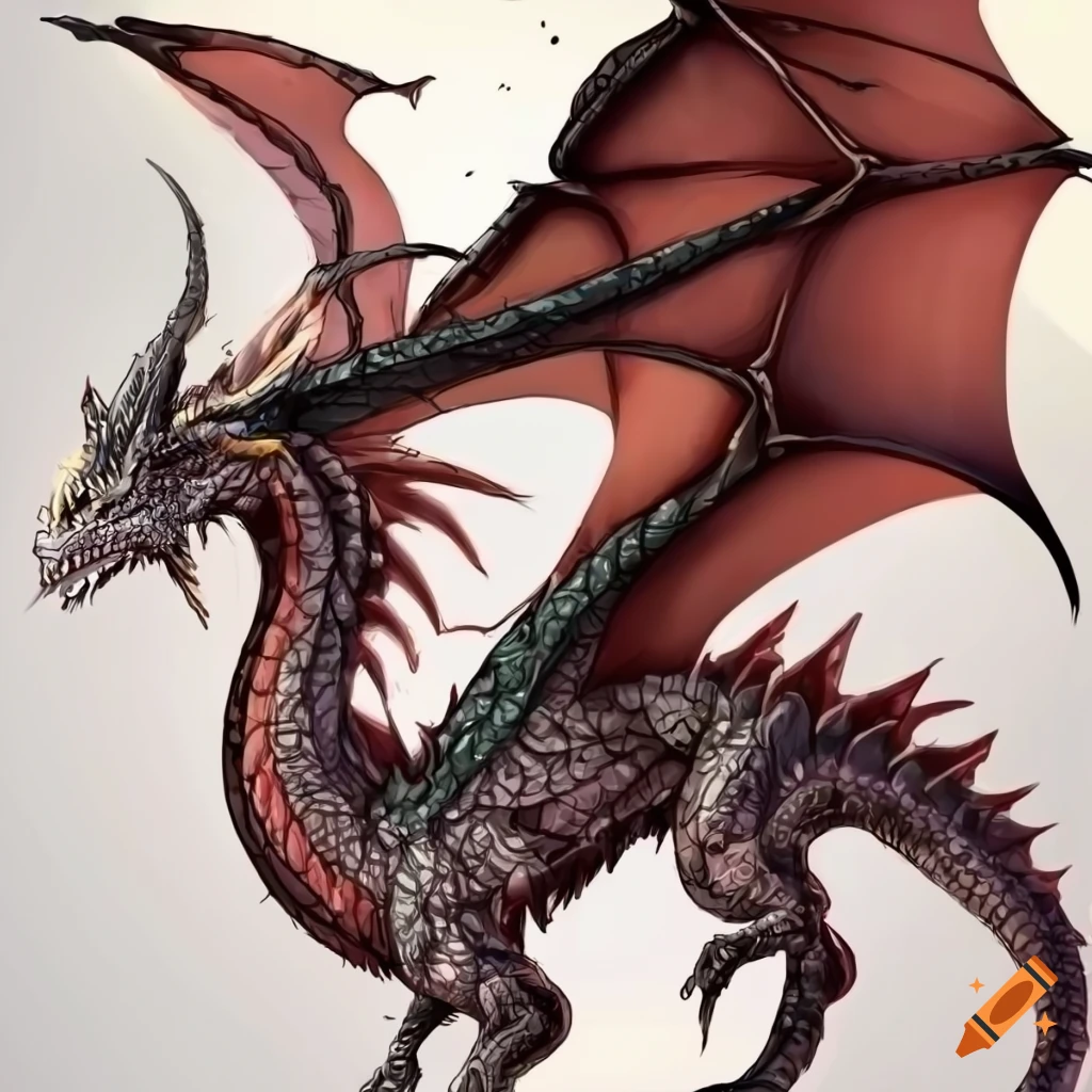 Illustration of a detailed side view dragon design