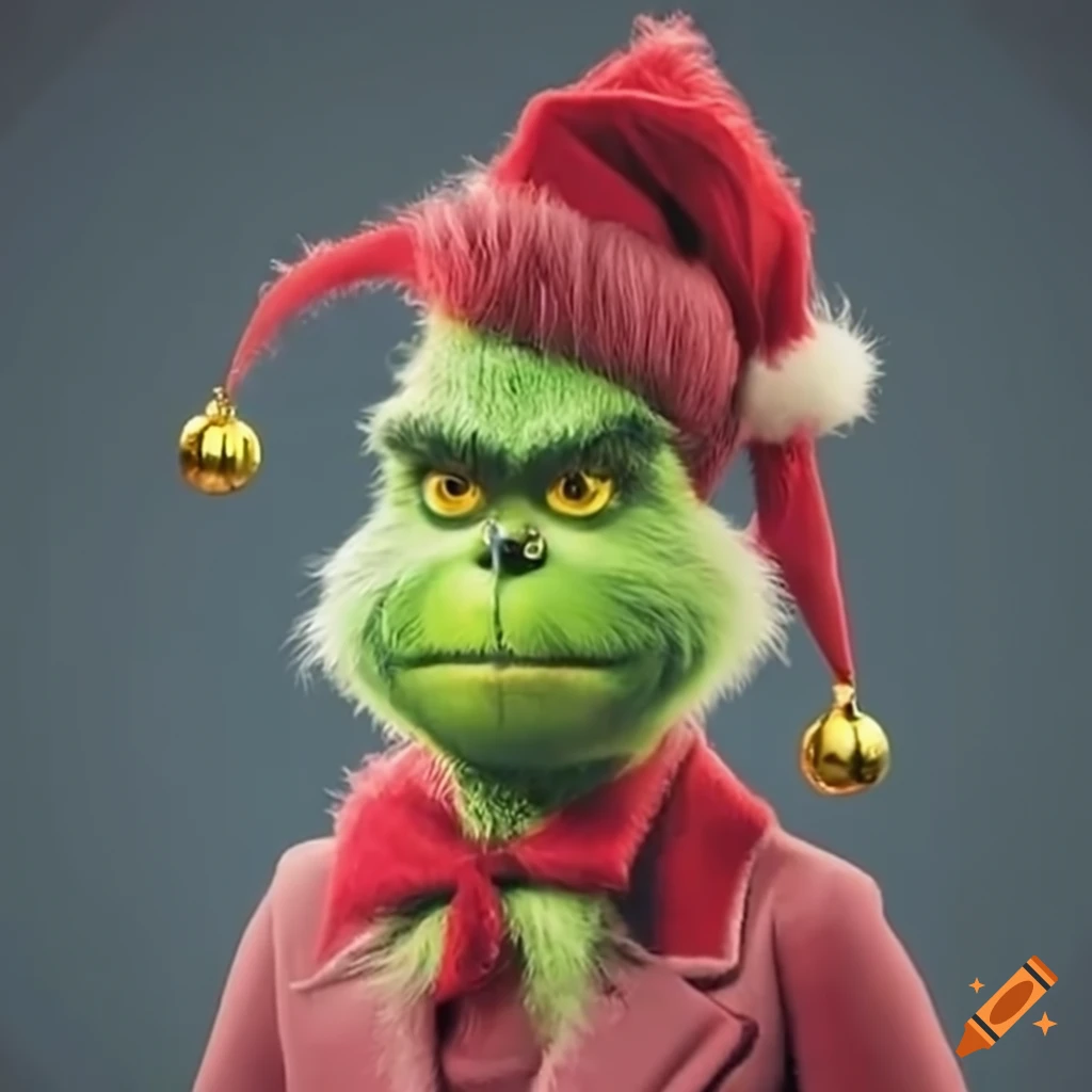 Portrait of the grinch in a christmas suit