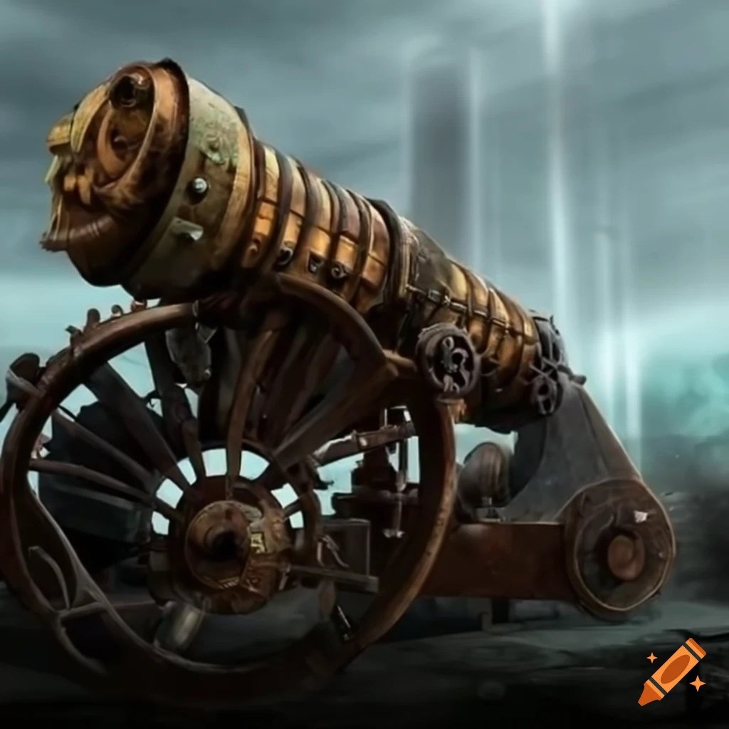 Image of a healing energy field surrounding a steampunk cannon on Craiyon